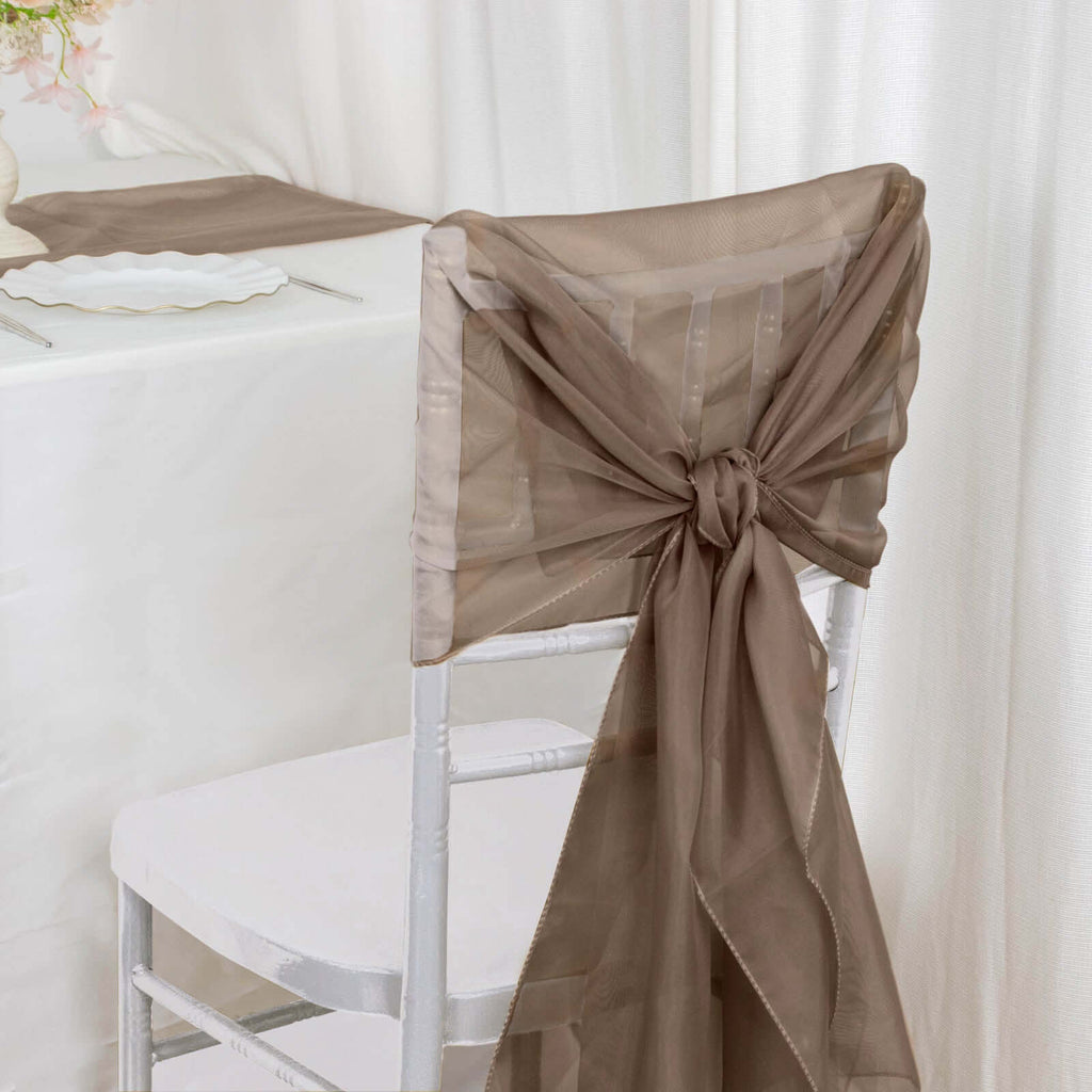 Premium Chiffon Chair Sashes 22"x78" Taupe | TableclothsFactory