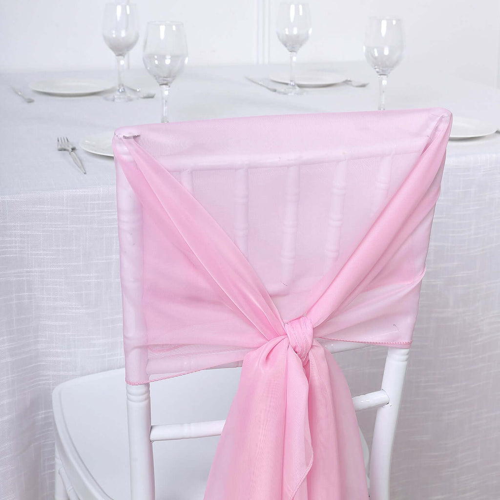 Premium Chiffon Chair Sashes 22"x78" Pink | TableclothsFactory