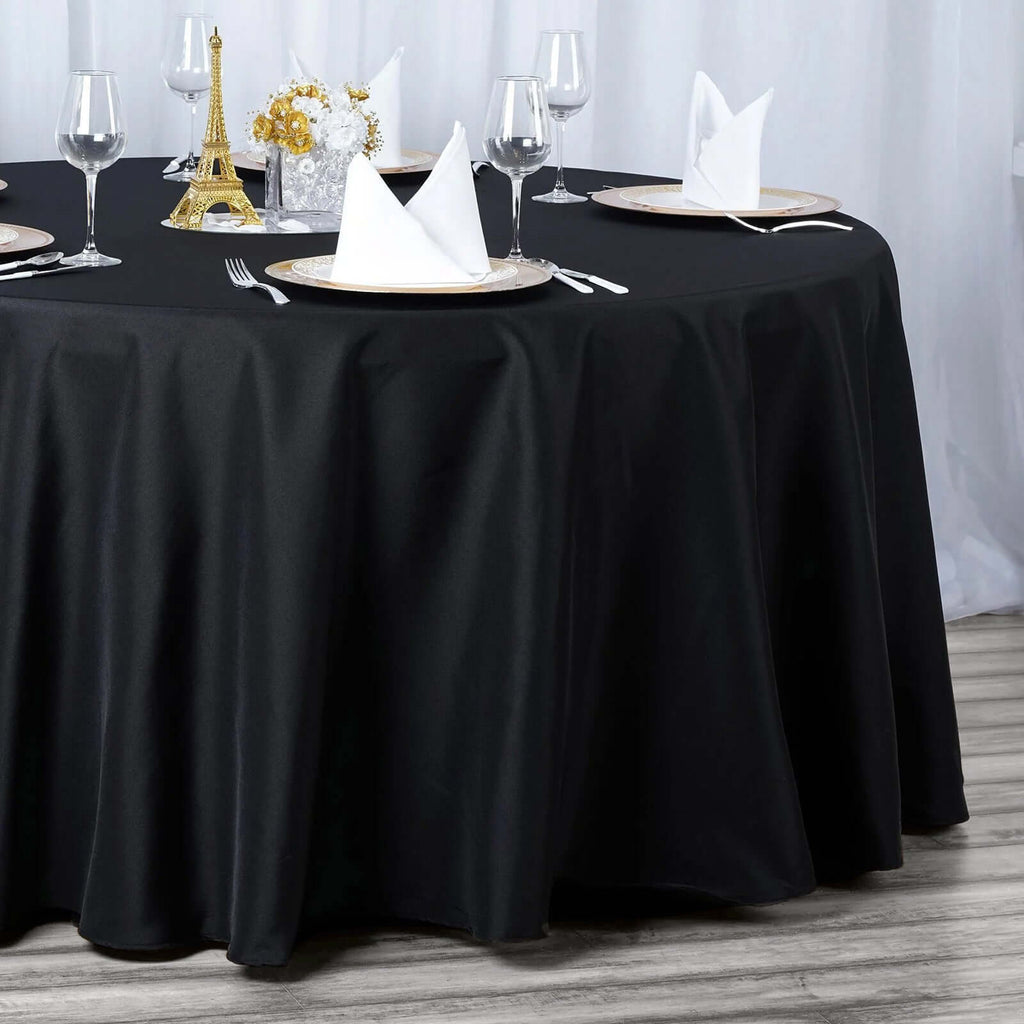 Premium Polyester Tablecloth 132" Black | TableclothsFactory