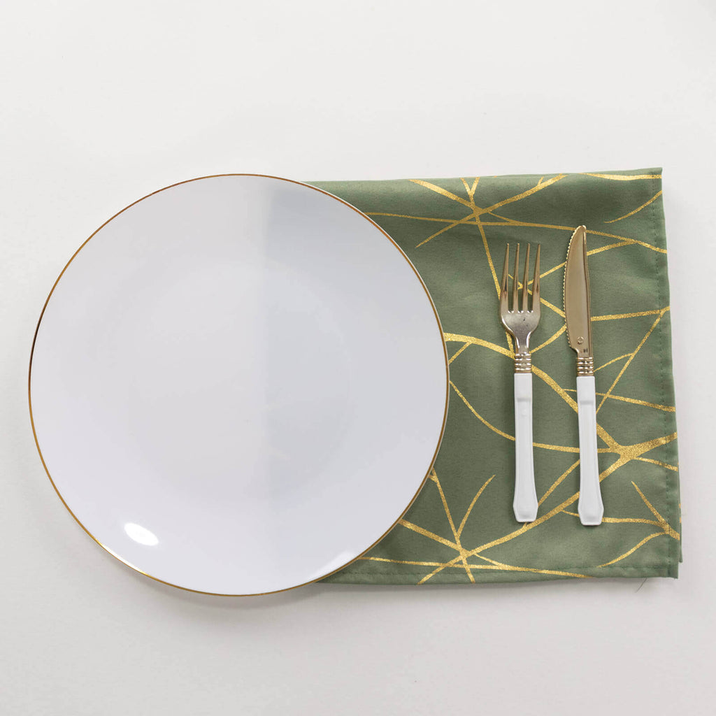 Gold Foil Polyester Napkins 20"x20" Dusty Sage Green | TableclothsFactory