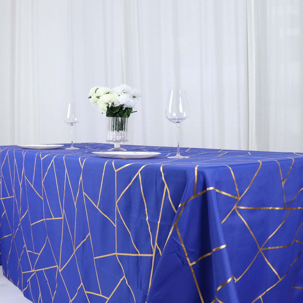 Geometric Polyester Tablecloth 90"x132" Royal Blue | TableclothsFactory