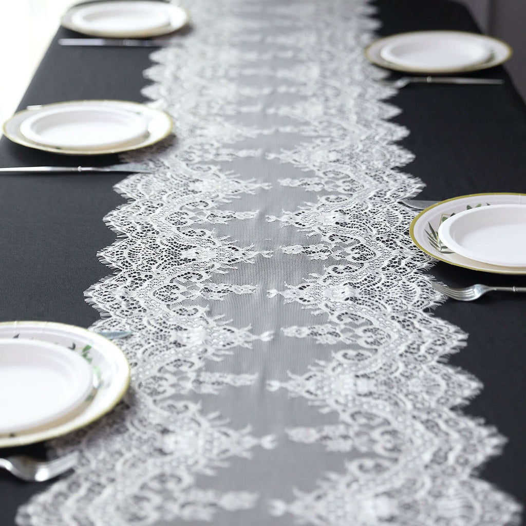 Premium Lace Table Runner 15"x117" Ivory | TableclothsFactory