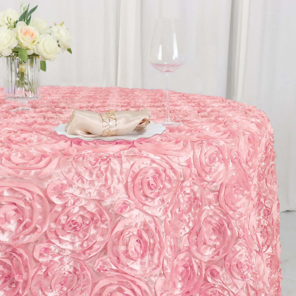 3D Rosette Tablecloth 120” Pink | TableclothsFactory