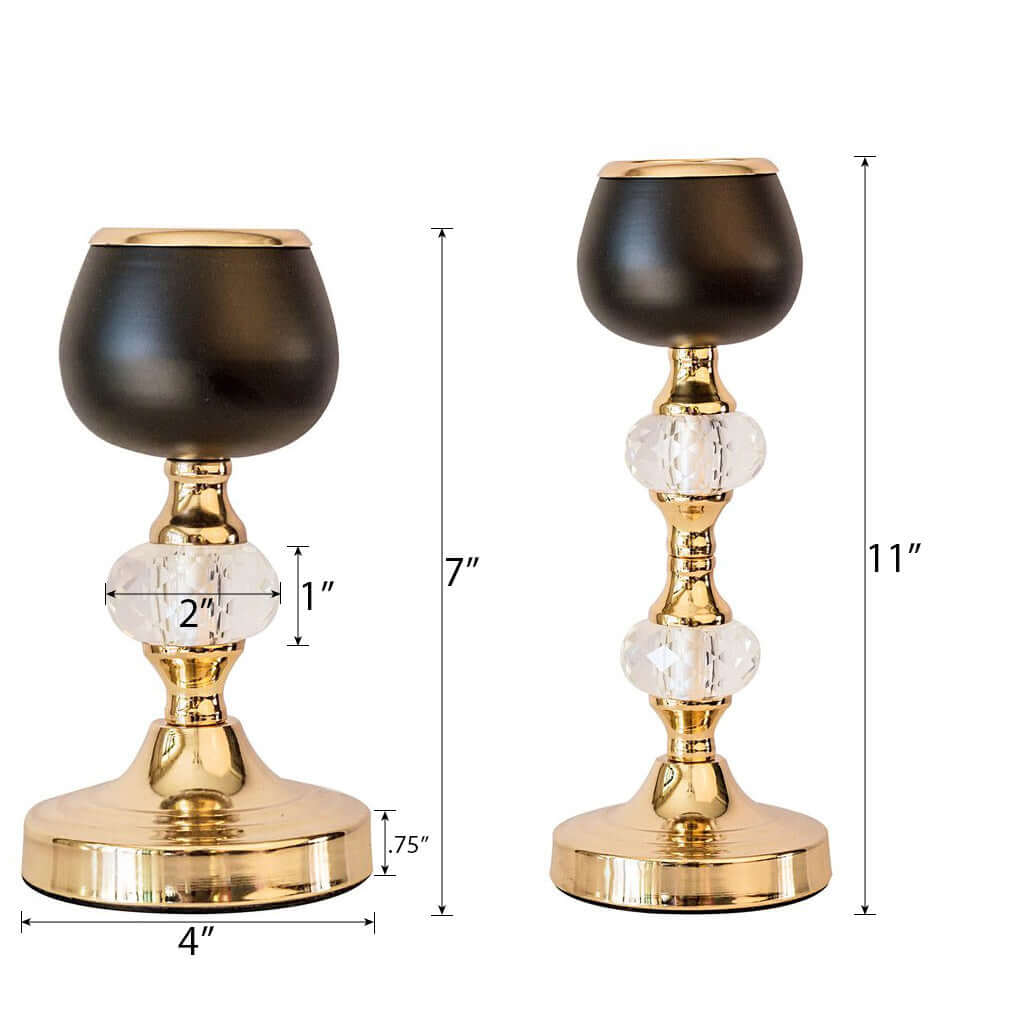 Gold/Black Crystal Lamp Candle Holders Set of 2 | TableclothsFactory