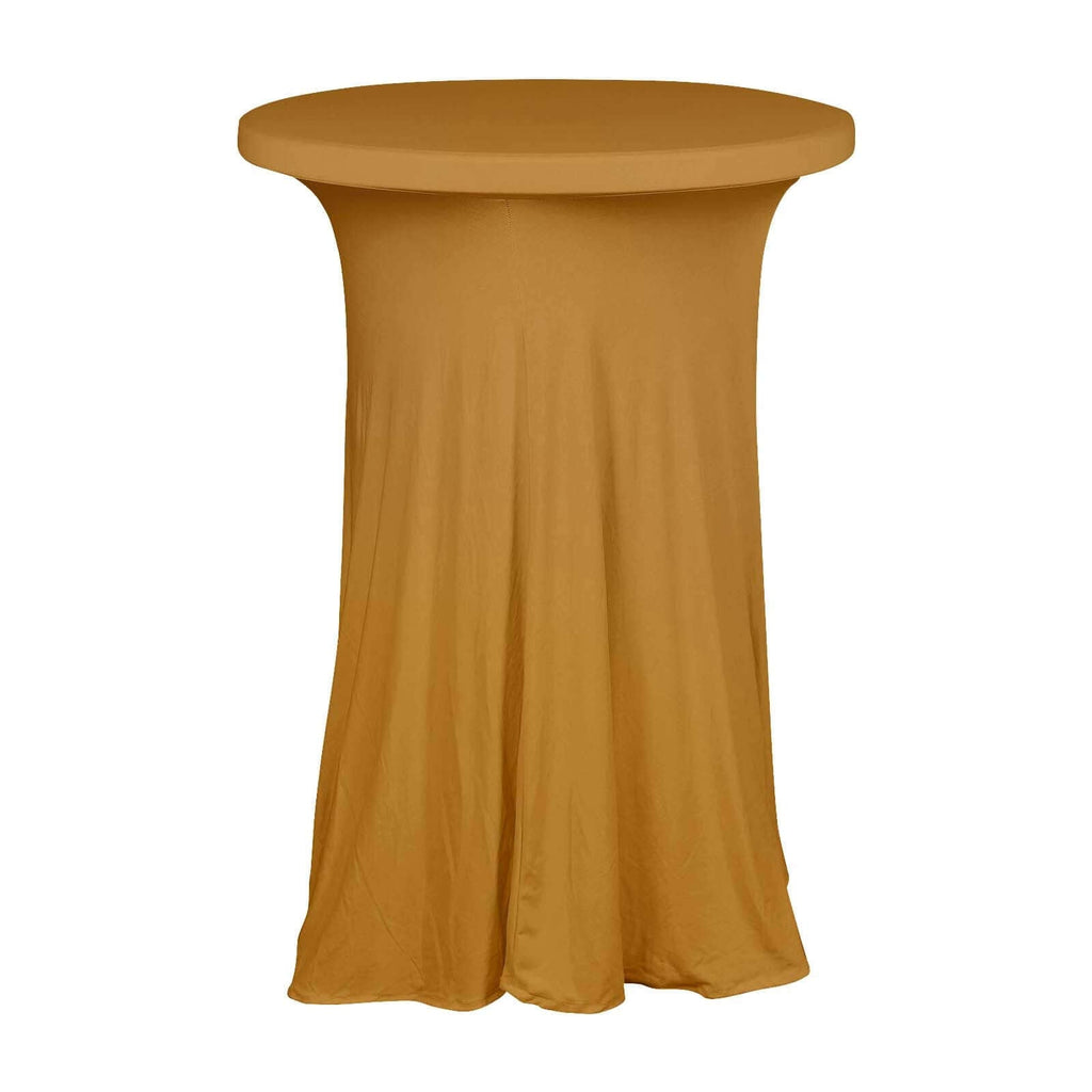 Spandex Cocktail Table Cover Skirt Gold | TableclothsFactory