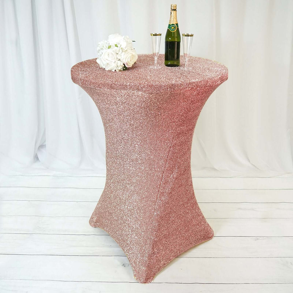 Spandex Glitter Cocktail Table Cover 36" Rose Gold | TableclothsFactory