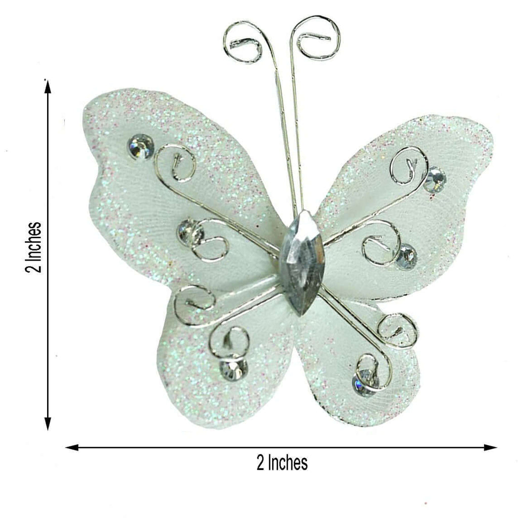 2" White Diamond Studded Organza Butterflies | TableclothsFactory