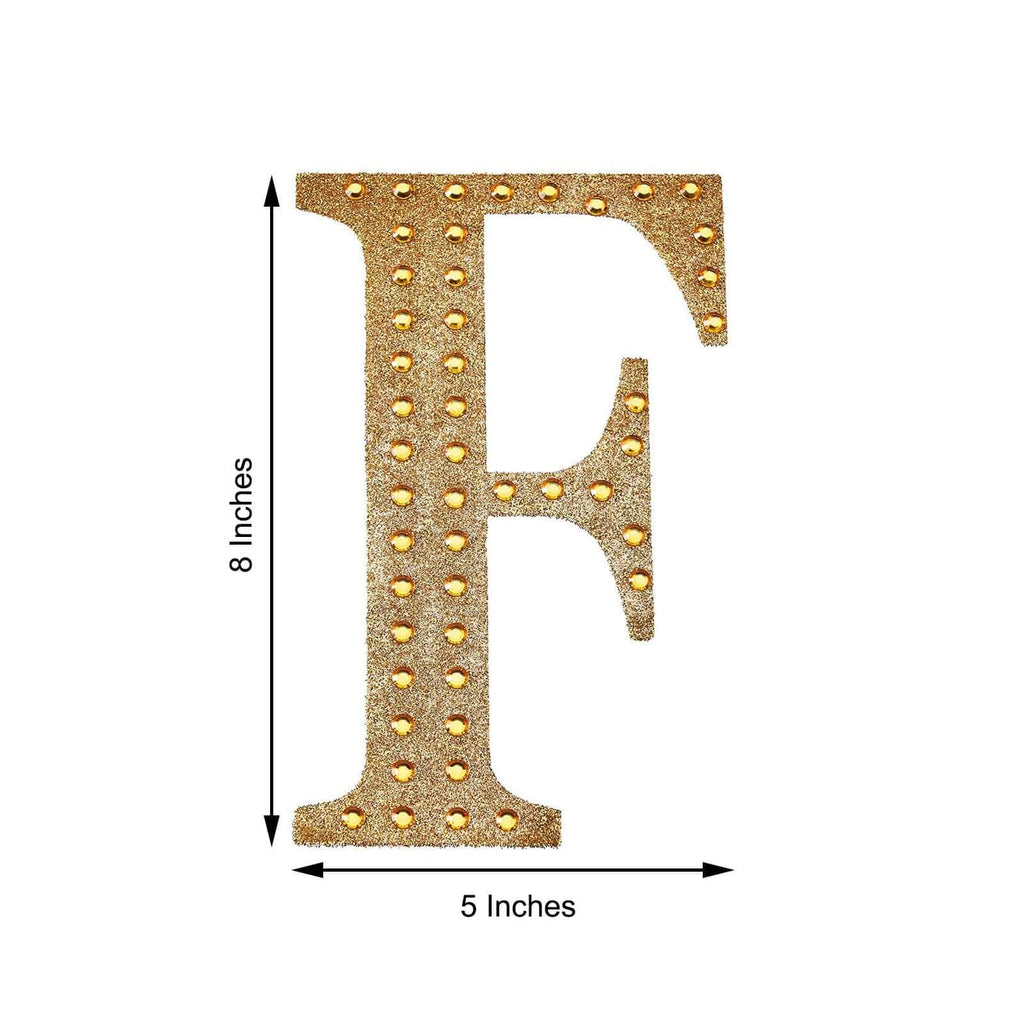 8" Rhinestone Sticker Letters "F" Gold | TableclothsFactory