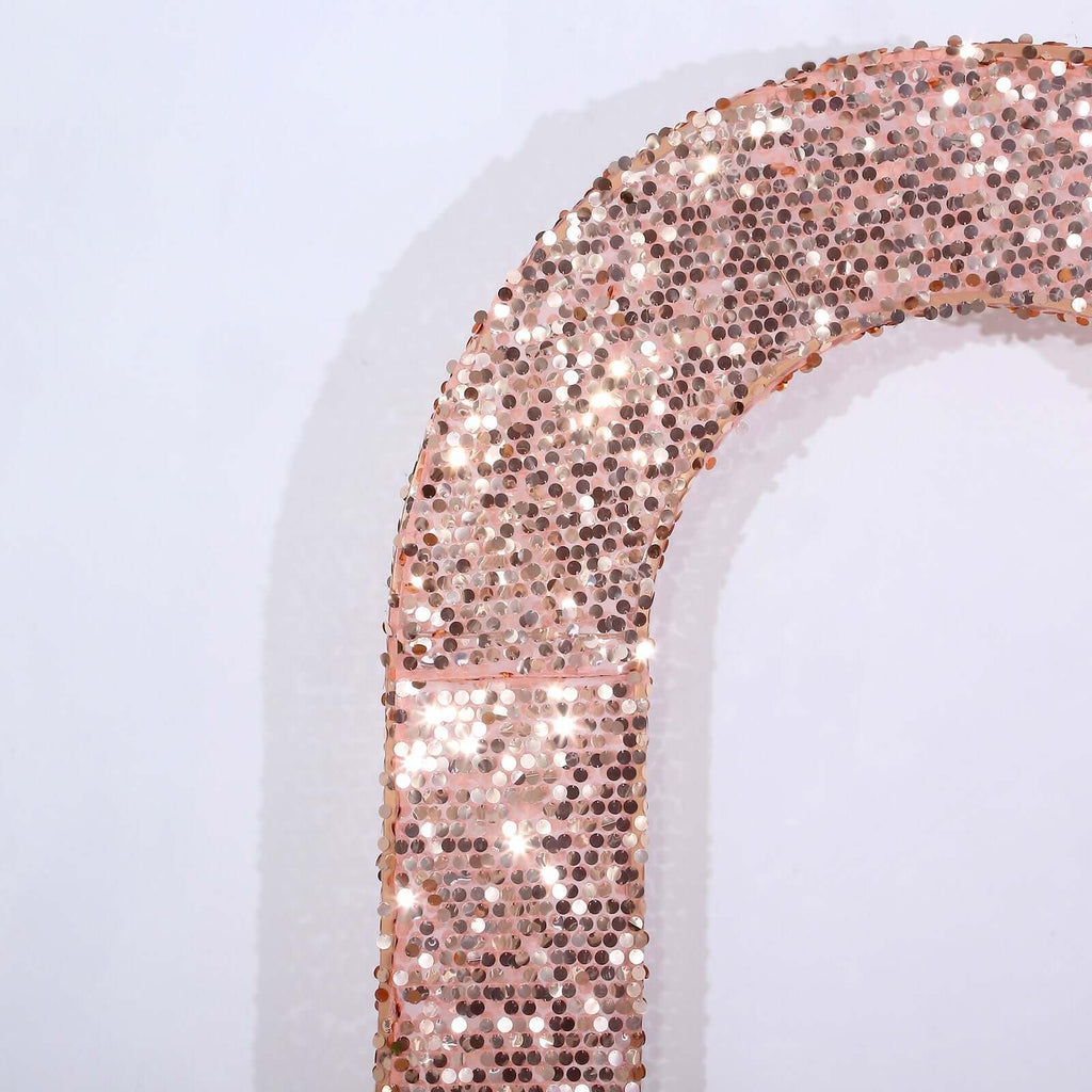 8ft Rose Gold Sequin Wedding Arch Cover | TableclothsFactory