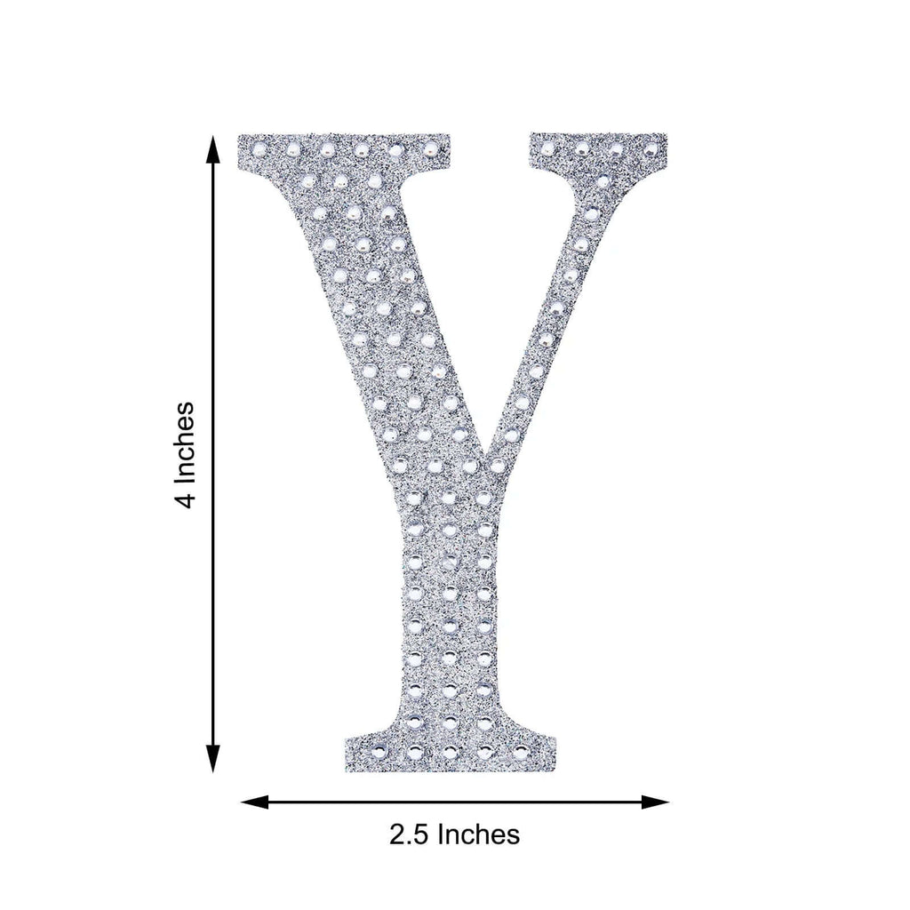 4" Rhinestone Sticker Letters "Y" Silver | TableclothsFactory