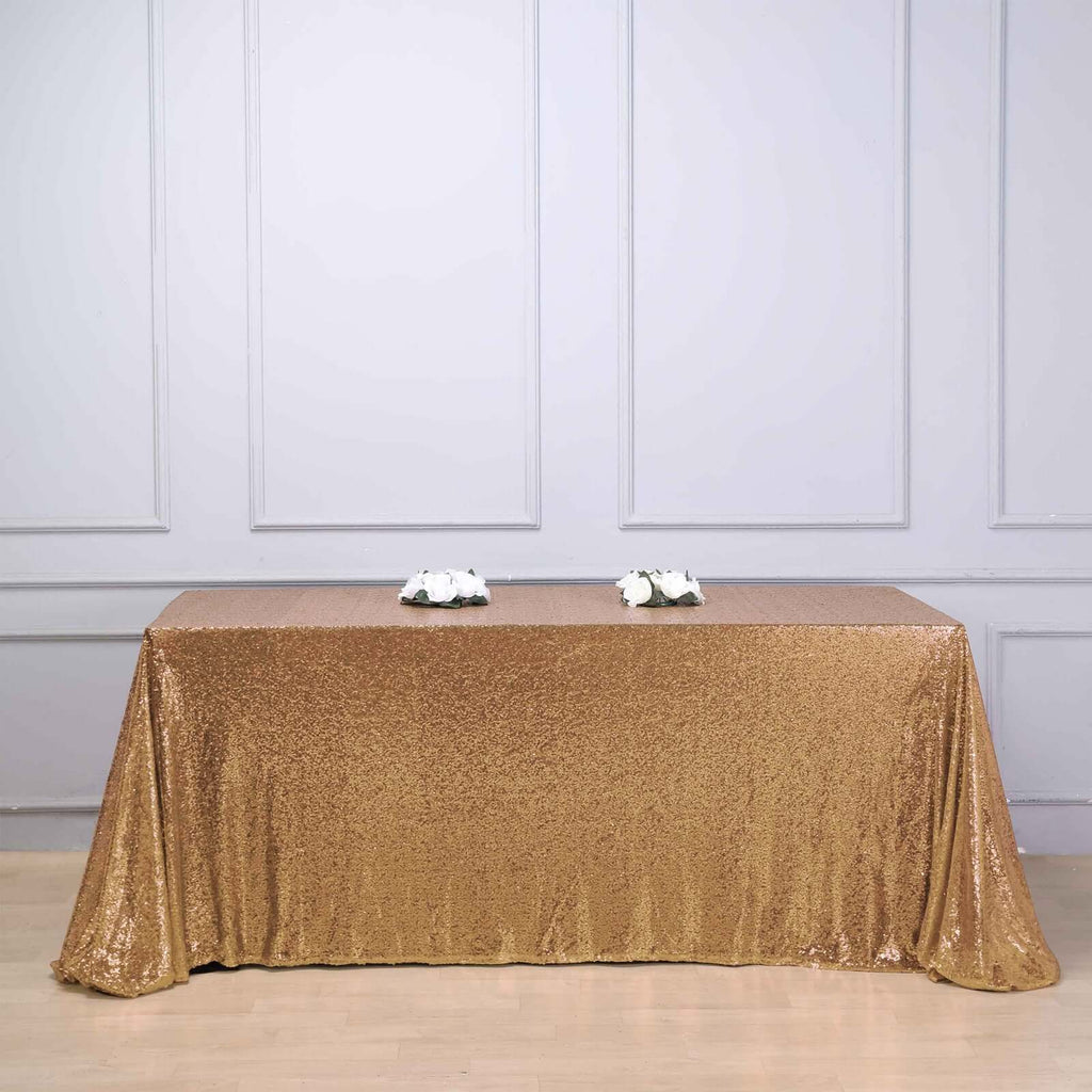 Sequin Tablecloth 90"x156" Gold | TableclothsFactory