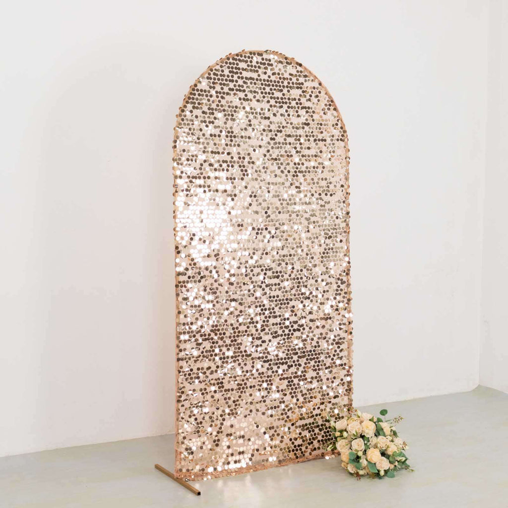 7ft Rose Gold Sequin Wedding Arch Cover | TableclothsFactory