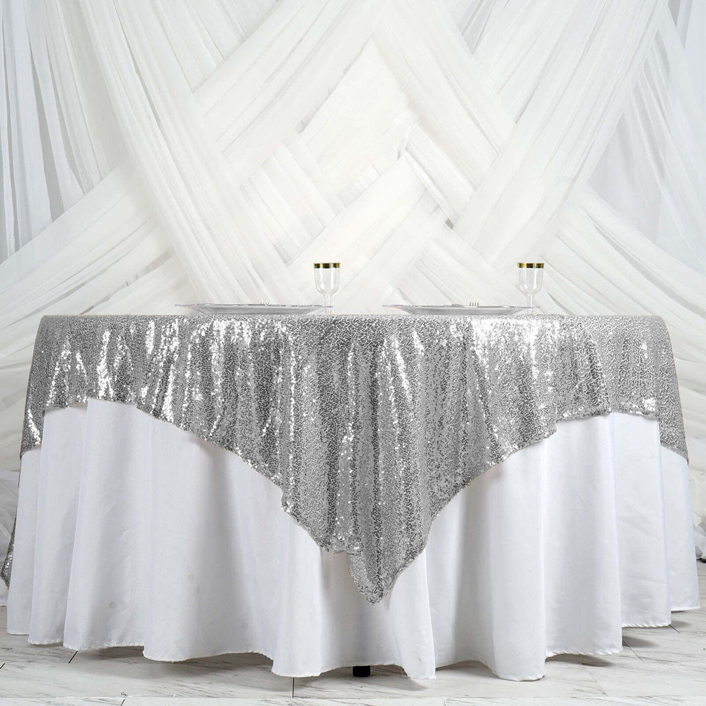 Sequin Overlay 90"x90" Silver | TableclothsFactory
