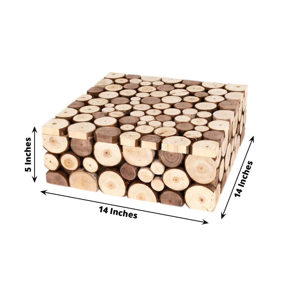 Wooden Slices Cake Stand 14"x14" Square | TableclothsFactory