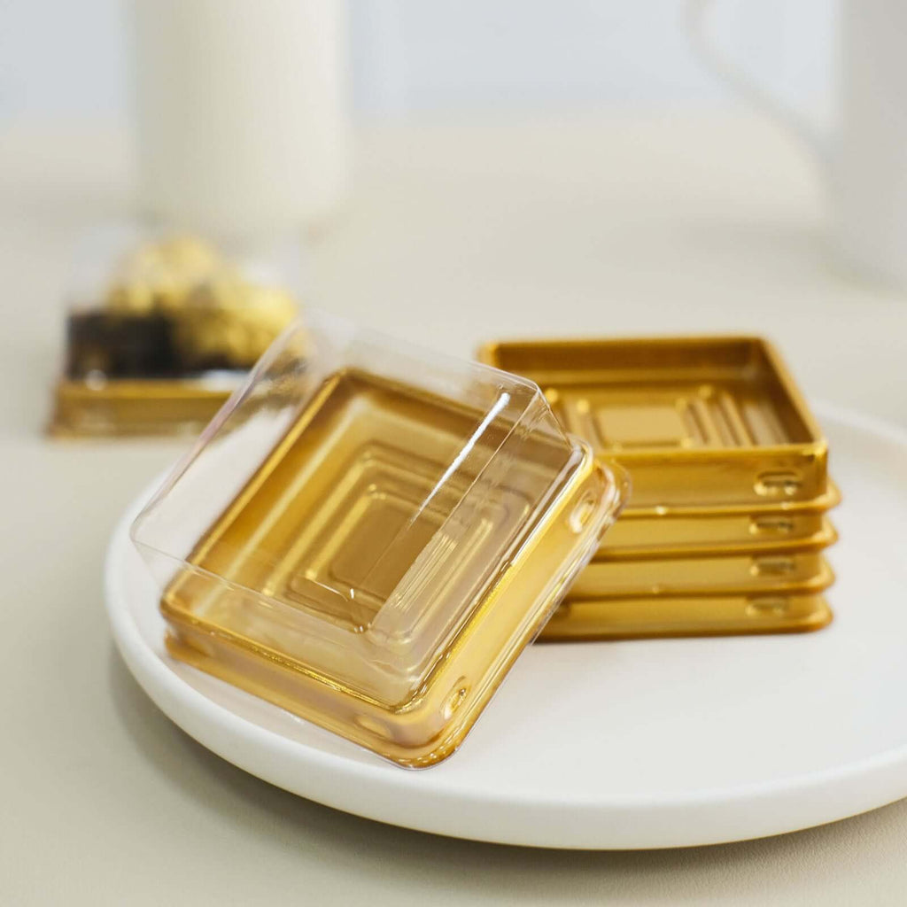 Gold and Clear Square Favor Containers | TableclothsFactory
