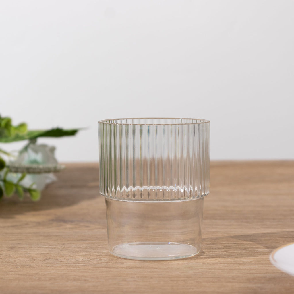 Ribbed Stackable Plastic Tumblers Clear 7oz | TableclothsFactory