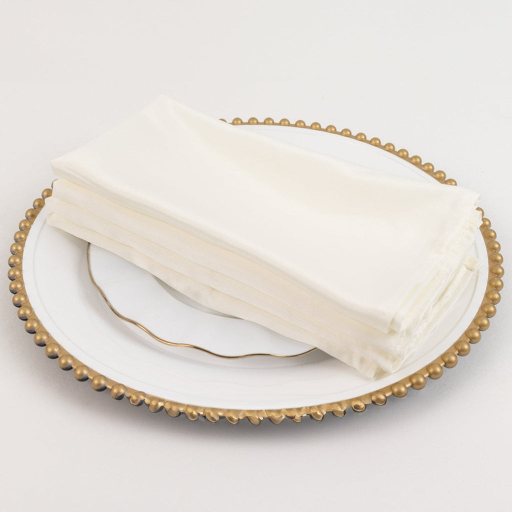 5-Pack Lamour Satin Napkins Ivory 20"x20" | TableclothsFactory
