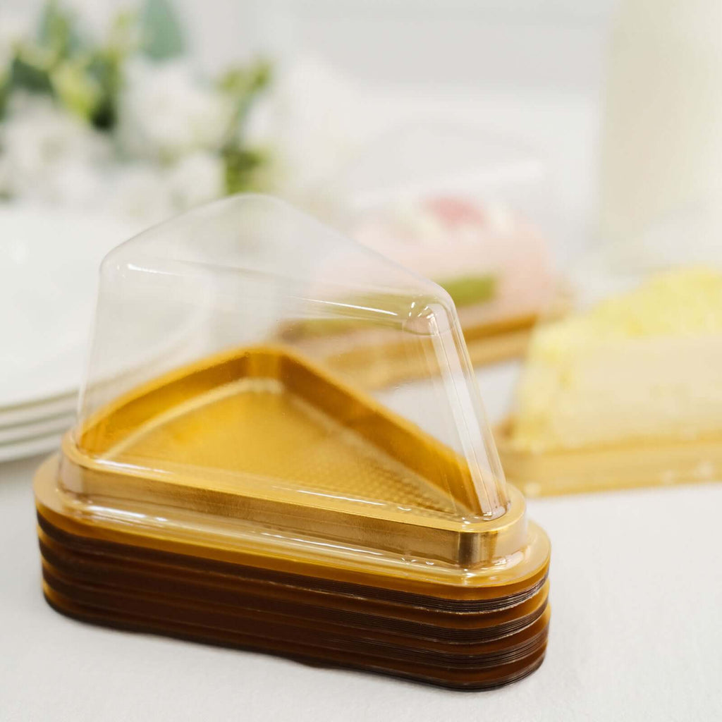 Plastic Cake Slice Containers 6"x4.5"x2.5" Gold | TableclothsFactory