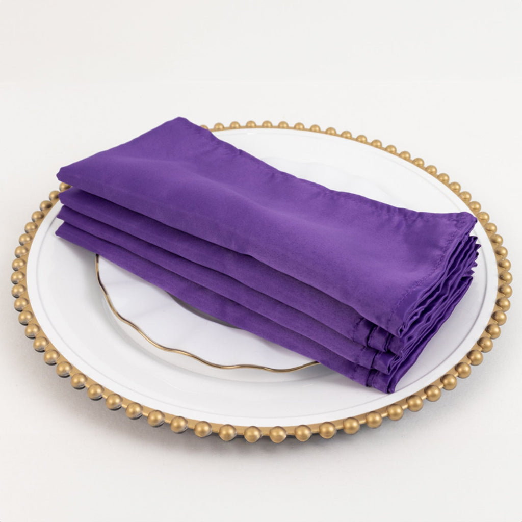 5-Pack Lamour Satin Napkins Purple 20"x20" | TableclothsFactory