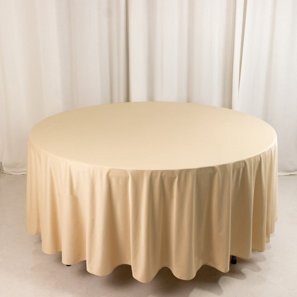 Premium Scuba Round Tablecloth 108" Beige | TableclothsFactory