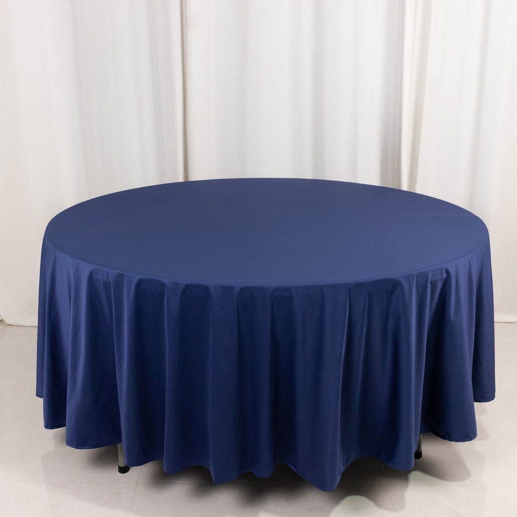 Premium Scuba Round Tablecloth 108" Navy Blue | TableclothsFactory