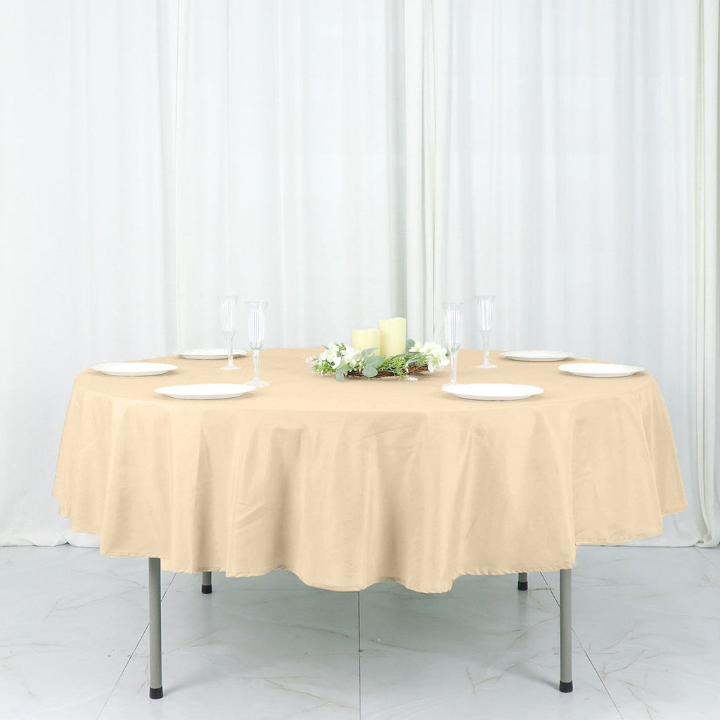 Polyester Round Tablecloth 90" Beige | TableclothsFactory