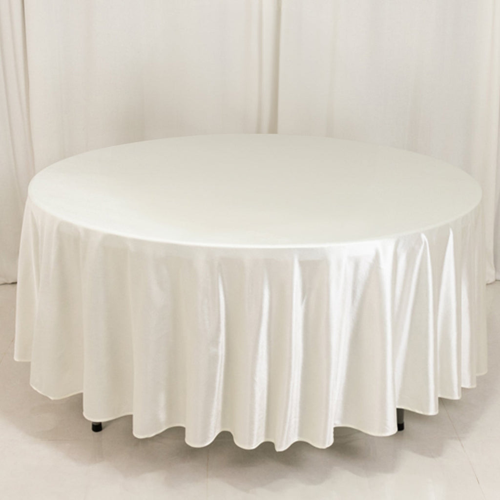 Premium Scuba Round Tablecloth 108" Pearl White | TableclothsFactory