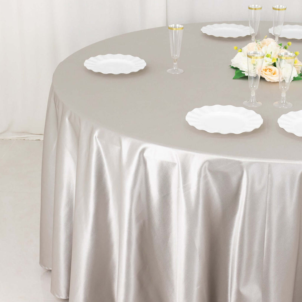 Premium Scuba Round Tablecloth 120" Silver | TableclothsFactory
