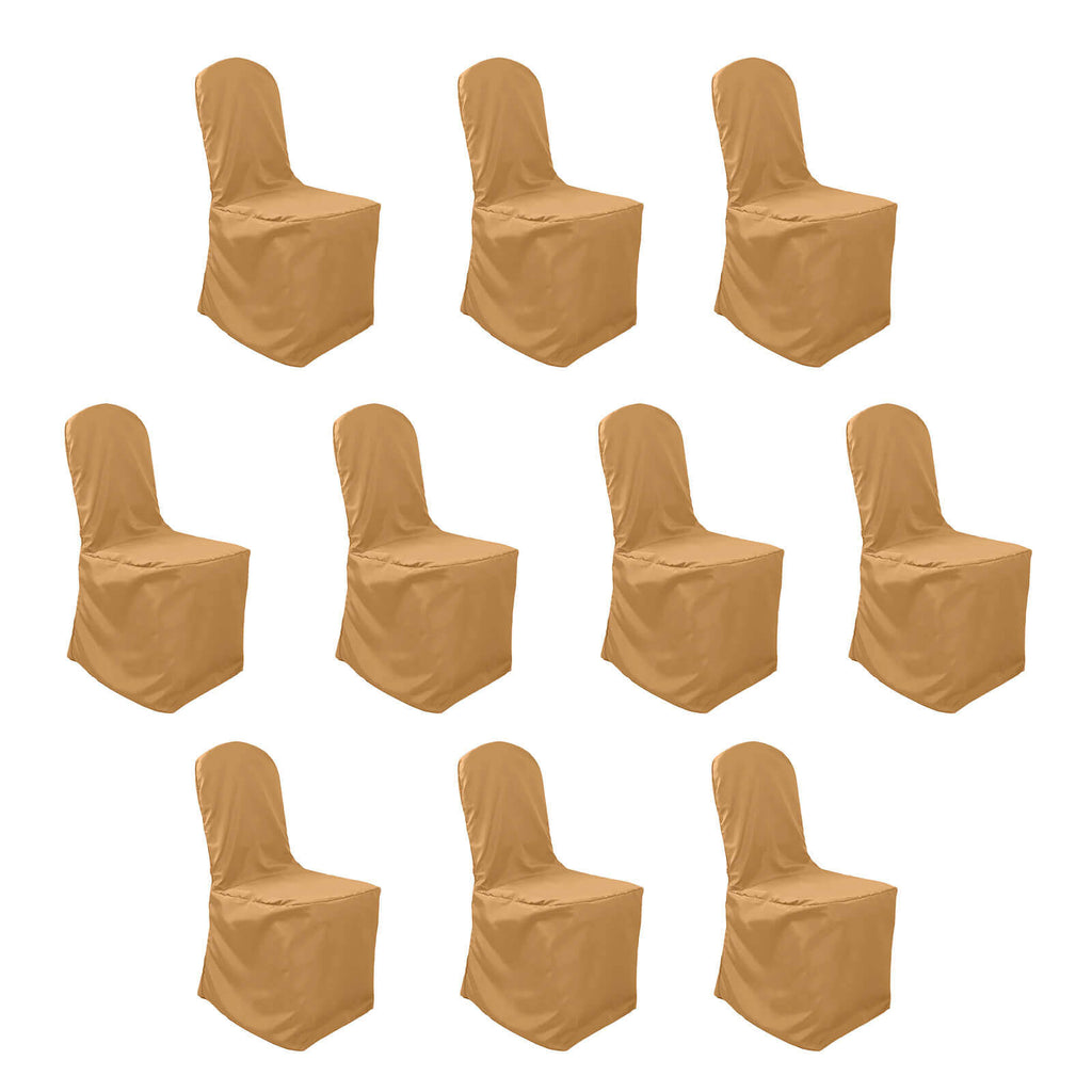 10 Pack Polyester Banquet Chair Covers Gold | TableclothsFactory
