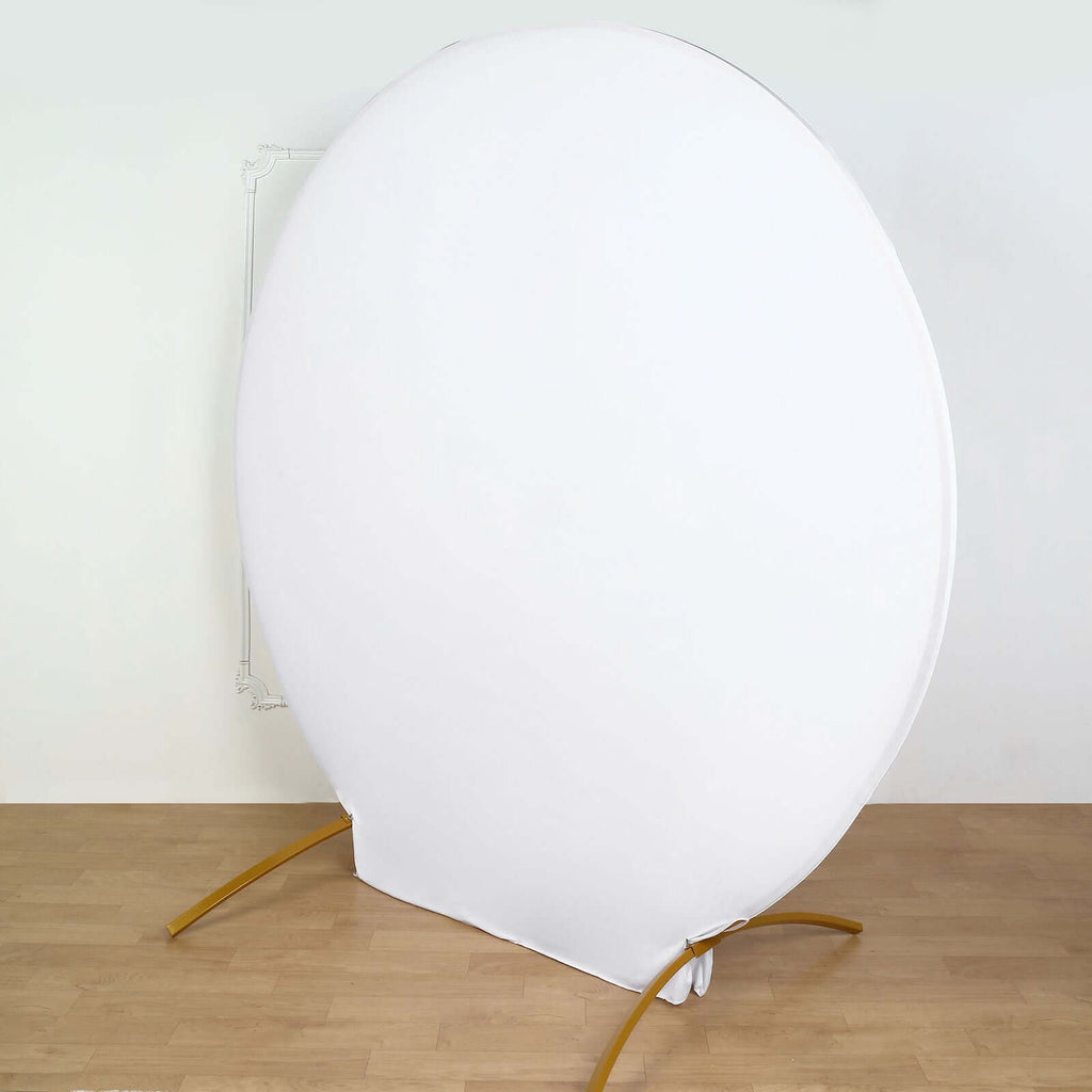 7.5ft White Round Spandex Backdrop Cover | TableclothsFactory