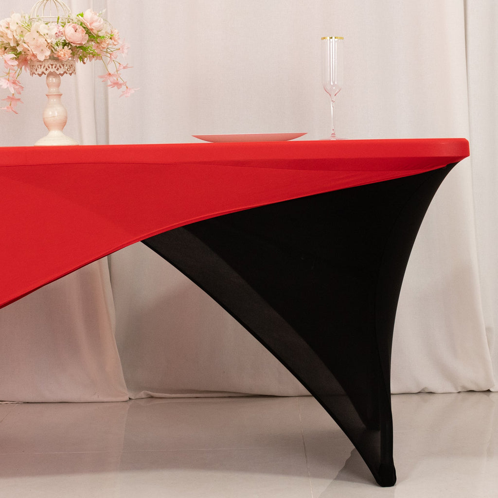 Cross Over Spandex Table Cover 72"x30" Red Black | TableclothsFactory