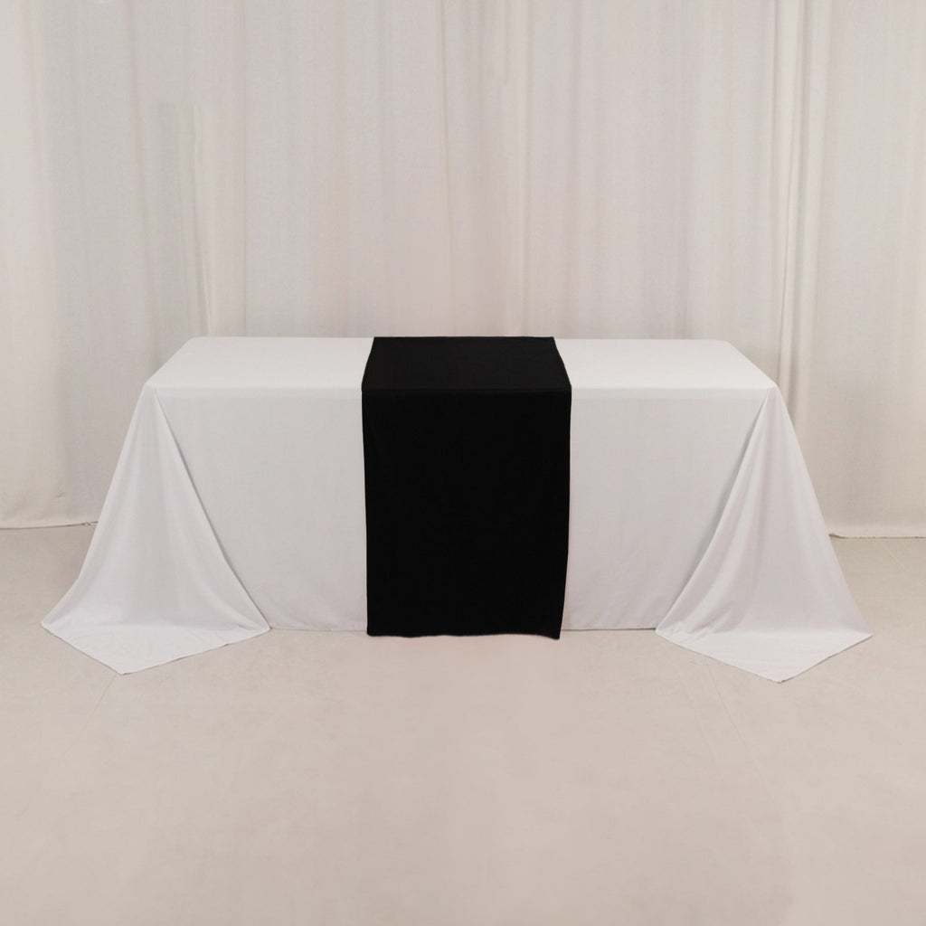 Wide Polyester Table Runner 24"x72" Black | TableclothsFactory