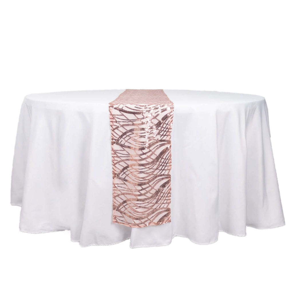 Wave Sequin Table Runner 12"x108" Blush | TableclothsFactory