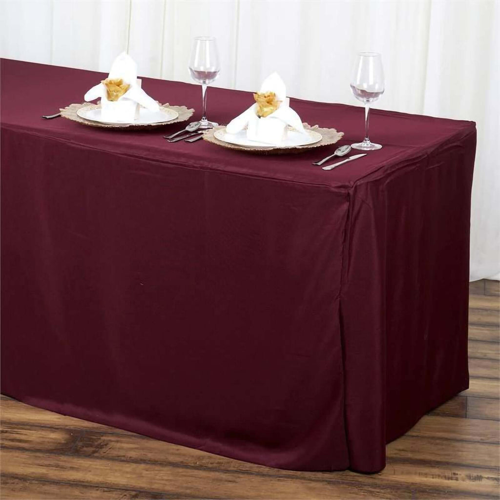Fitted Polyester Tablecloth 72"x30" Burgundy | TableclothsFactory