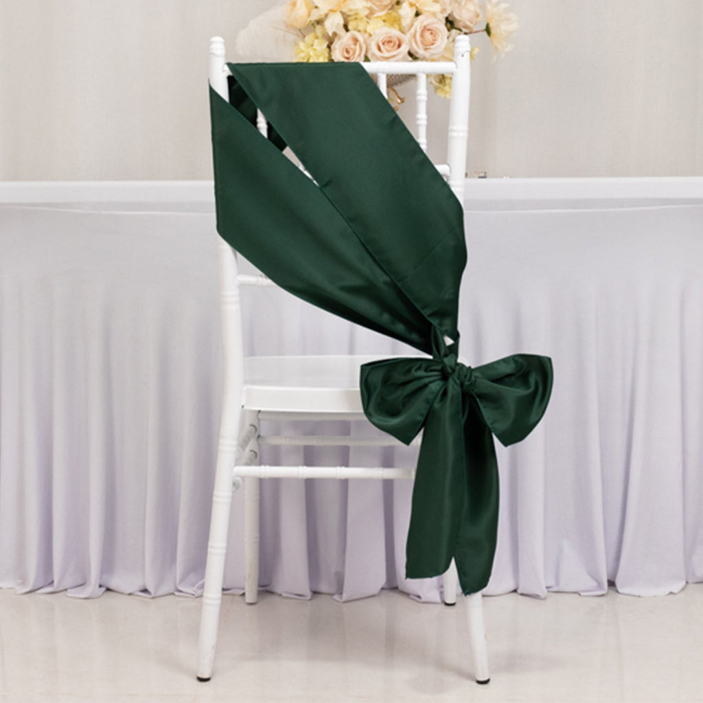 Lamour Satin Chair Sashes 6"x106" Emerald Green | TableclothsFactory