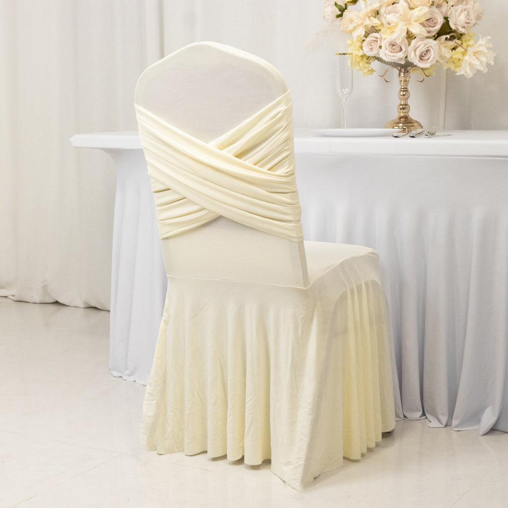 Ivory Spandex Chair Cover with Sash | TableclothsFactory