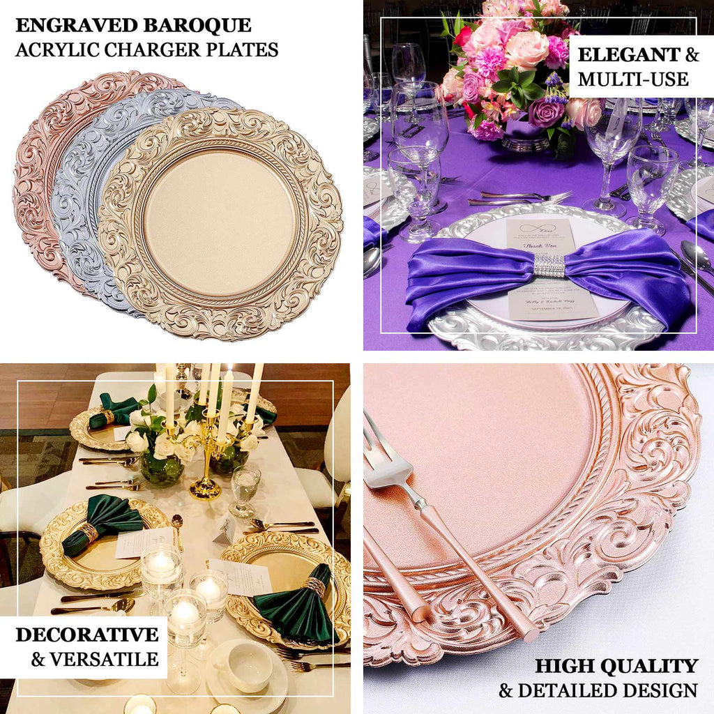 Gold Vintage Baroque Charger Plates | TableclothsFactory