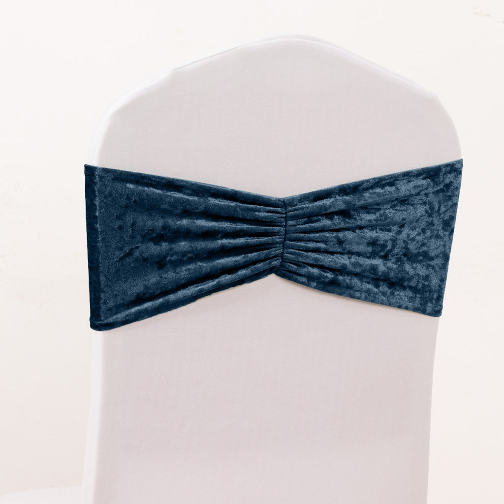 Crushed Velvet Chair Sashes Navy Blue | TableclothsFactory