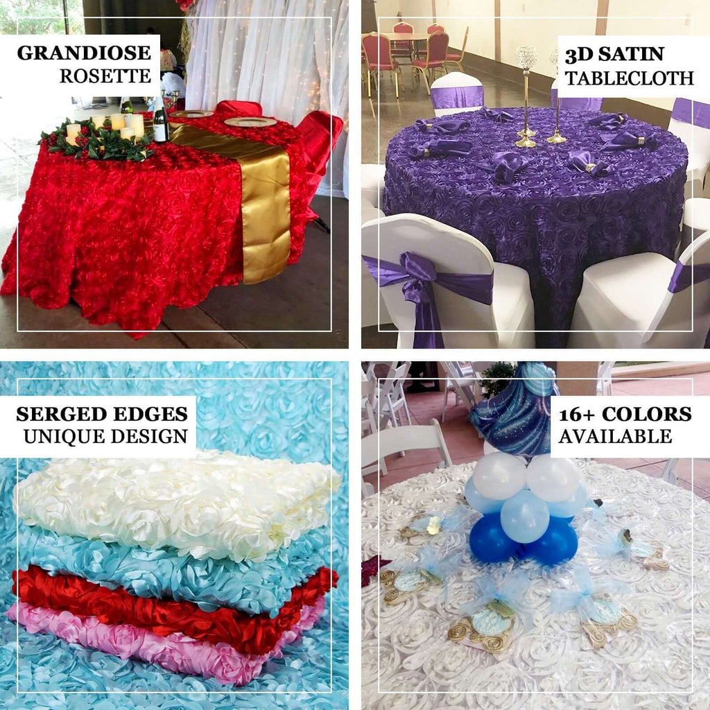 3D Rosette Tablecloth 120” Purple | TableclothsFactory