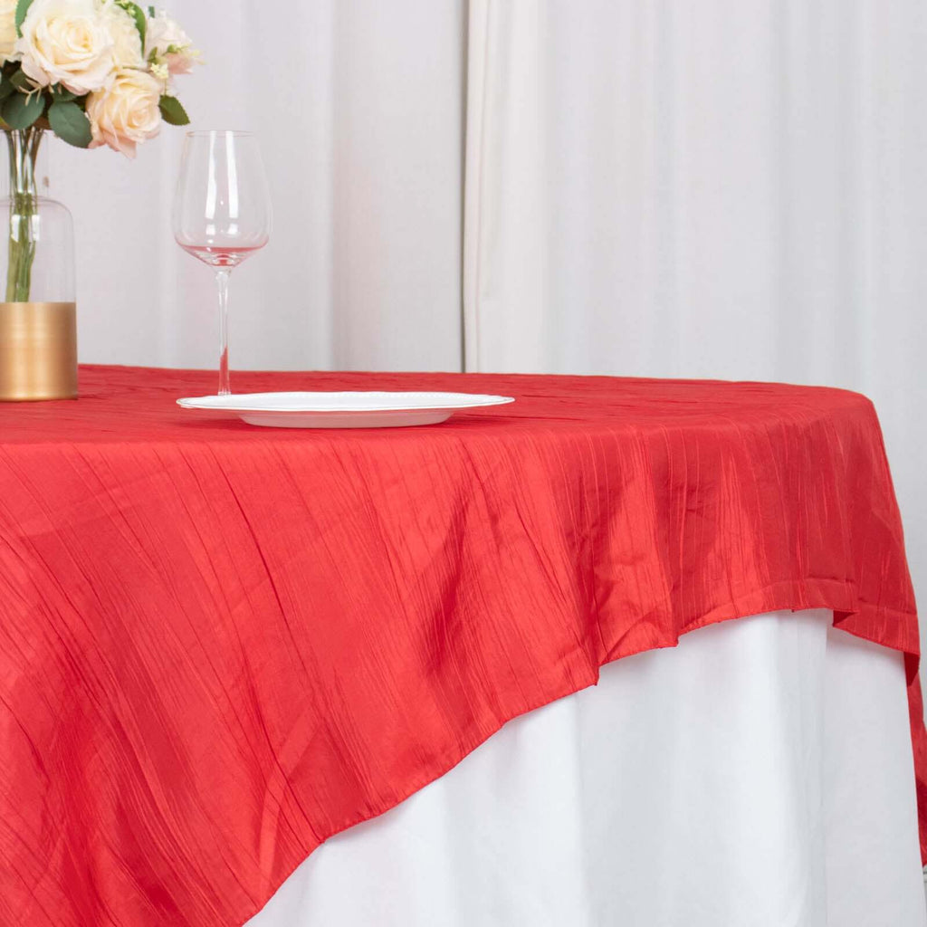 Crinkle Taffeta Table Overlay 72"x72" Red | TableclothsFactory