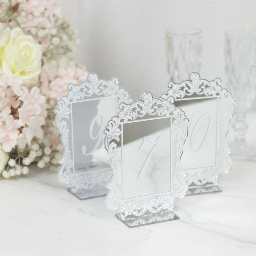Silver Mirror Arch Table Numbers | TableclothsFactory