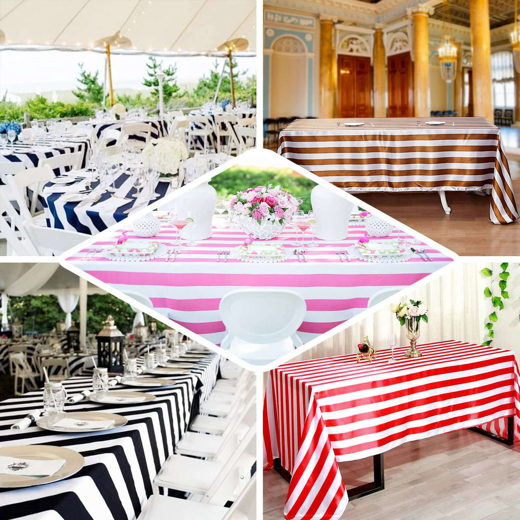 Satin Stripe Tablecloth 90"x156" Black/White | TableclothsFactory
