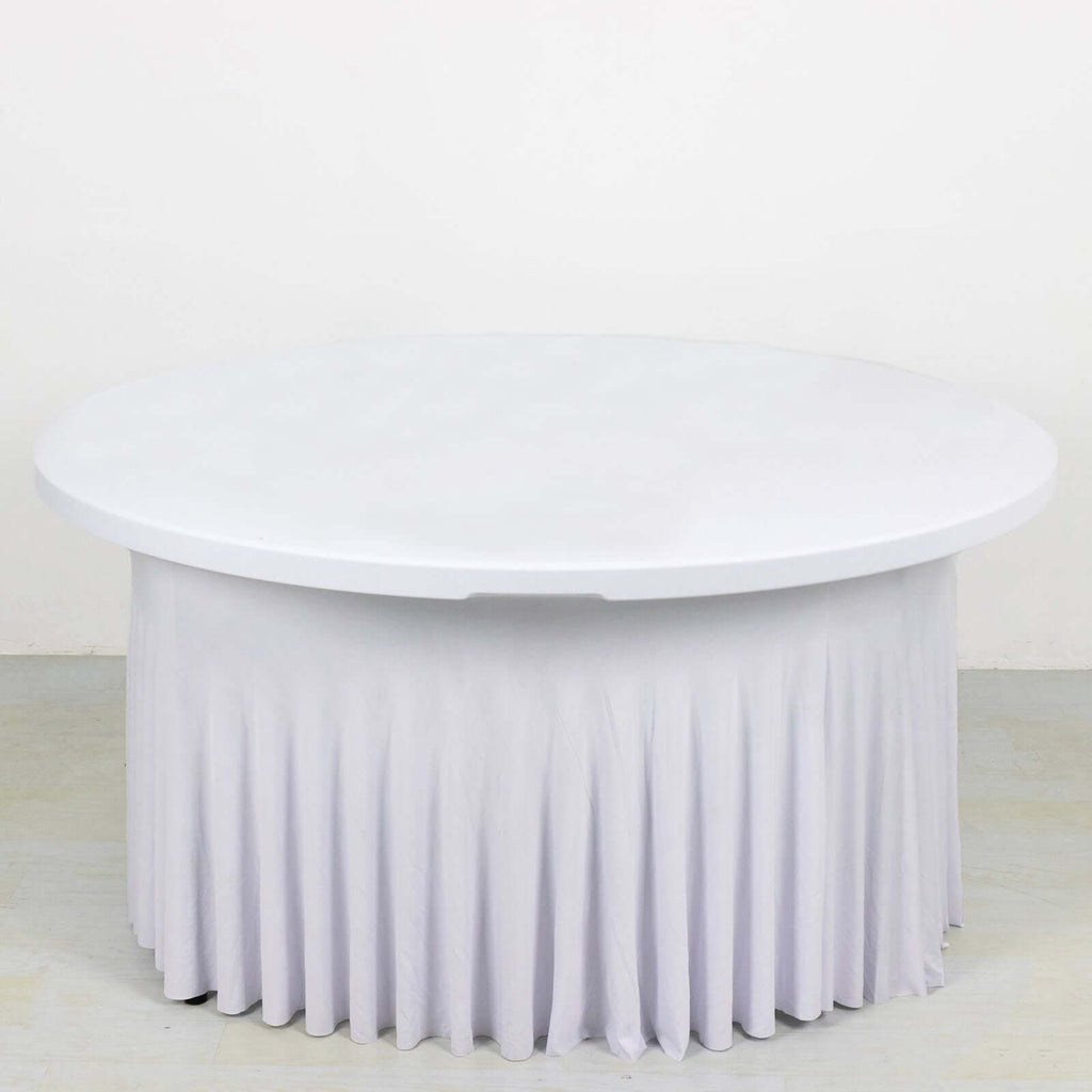 Wavy Spandex Table Skirt with Ruffles 5ft White | TableclothsFactory