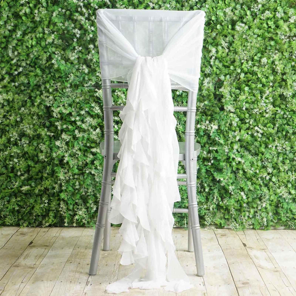 Ruffled Chiffon Chair Sashes White | TableclothsFactory