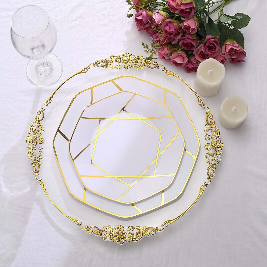 Plastic 10" Octagon Dinner Plates White | TableclothsFactory