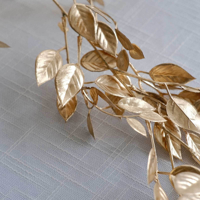 Artificial Metallic Gold Boxwood Leaf Garland | TableclothsFactory