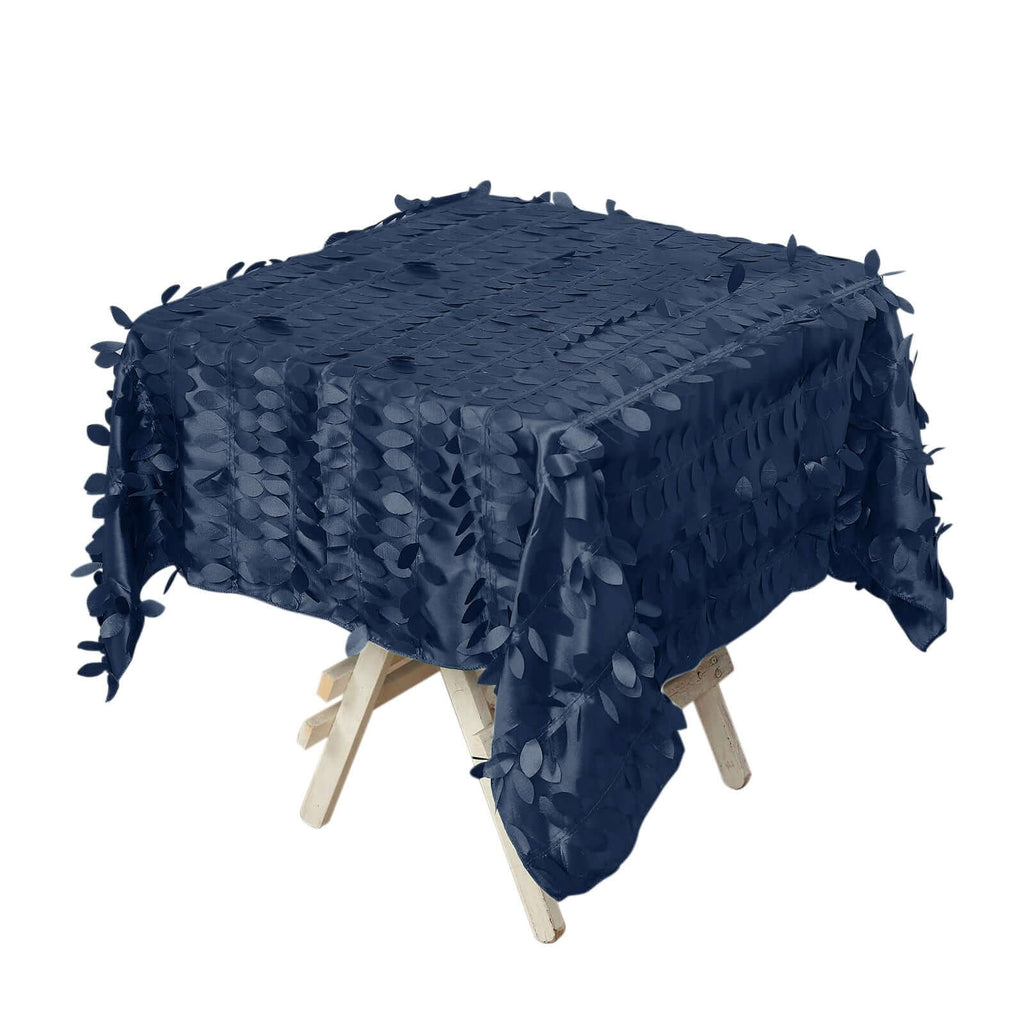 Leaf Taffeta Tablecloth 54"x54" Navy Blue | TableclothsFactory