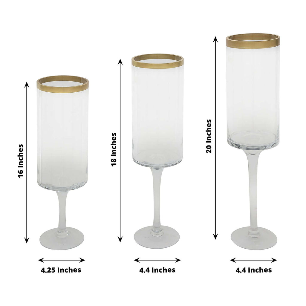 Long Stem Glass Candle Holders Clear/Gold | TableclothsFactory