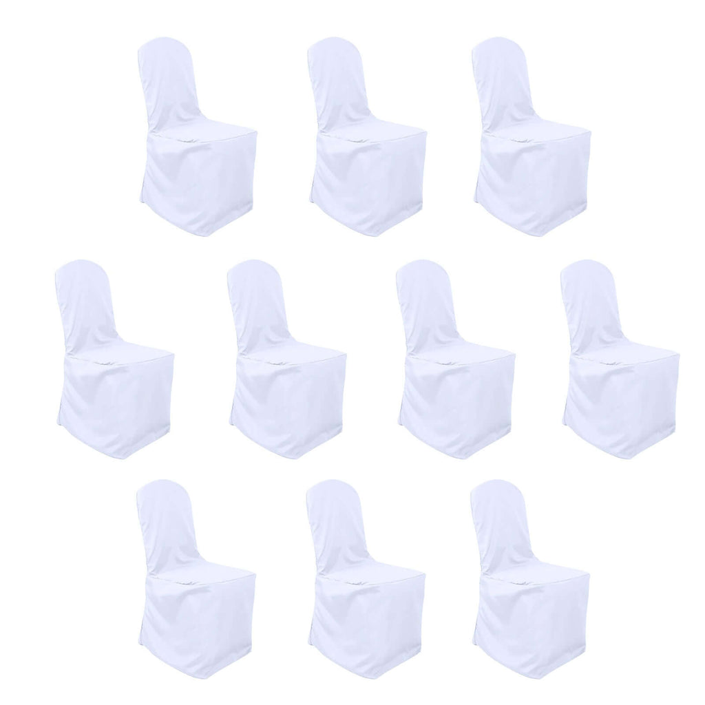 10 Pack Polyester Banquet Chair Covers White | TableclothsFactory