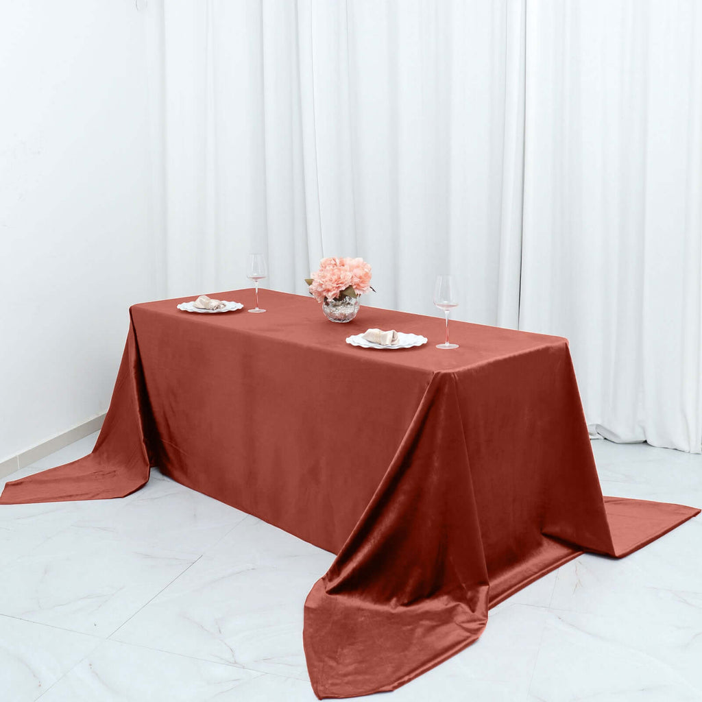 Velvet Tablecloth 90"x156" Terracotta | TableclothsFactory
